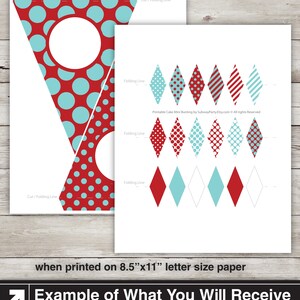 Aqua Blue, Red Printable Party Banner & Mini Cake Bunting. Polka Dots ...
