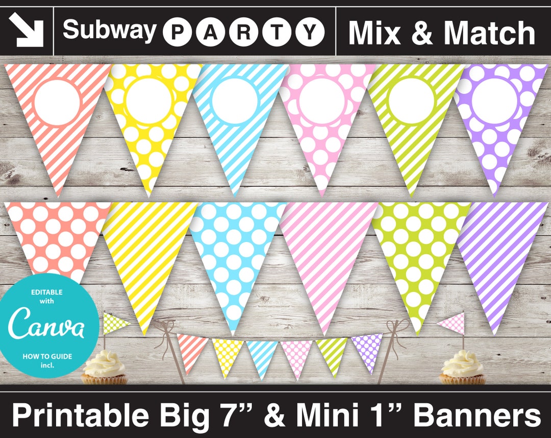 Printable Pastel Rainbow Party Banner and Mini Cake Bunting. Easter ...