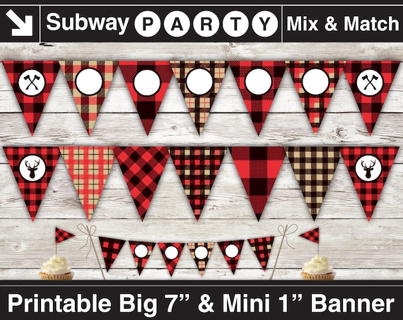 Printable Lumberjack Party Banner and Mini Cake Bunting in Tan Red ...