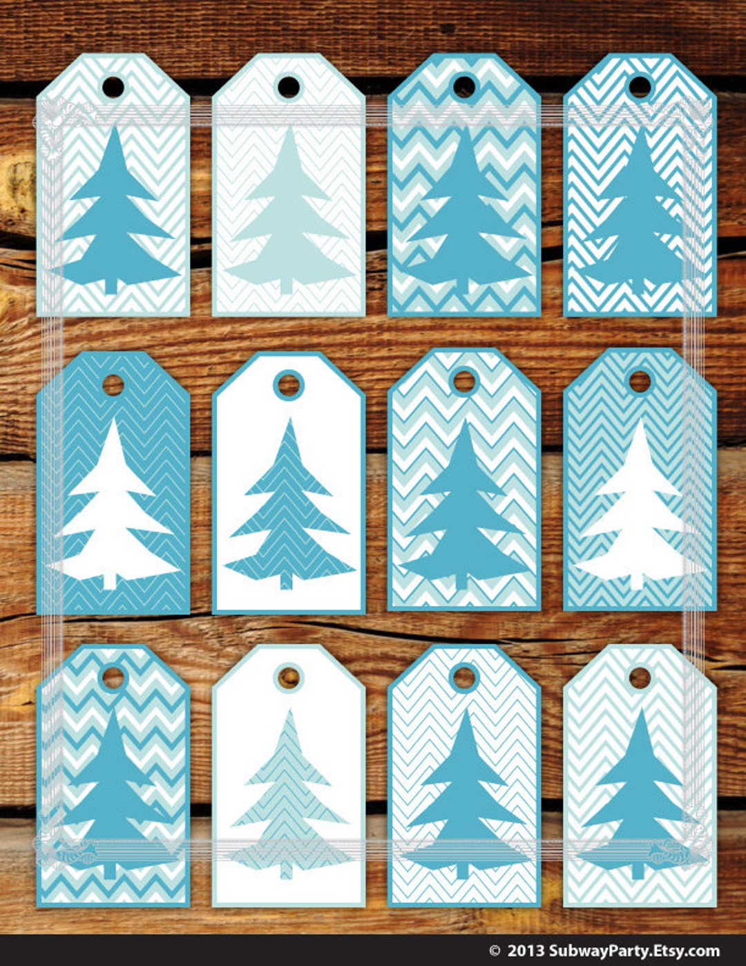 Printable Christmas Gift Tags in Aqua Blue, White and Turquoise Chevron ...