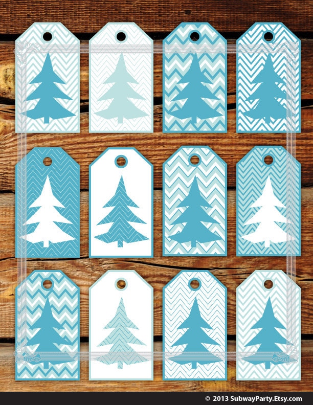 Printable Christmas Gift Tags in Aqua Blue White and | Etsy