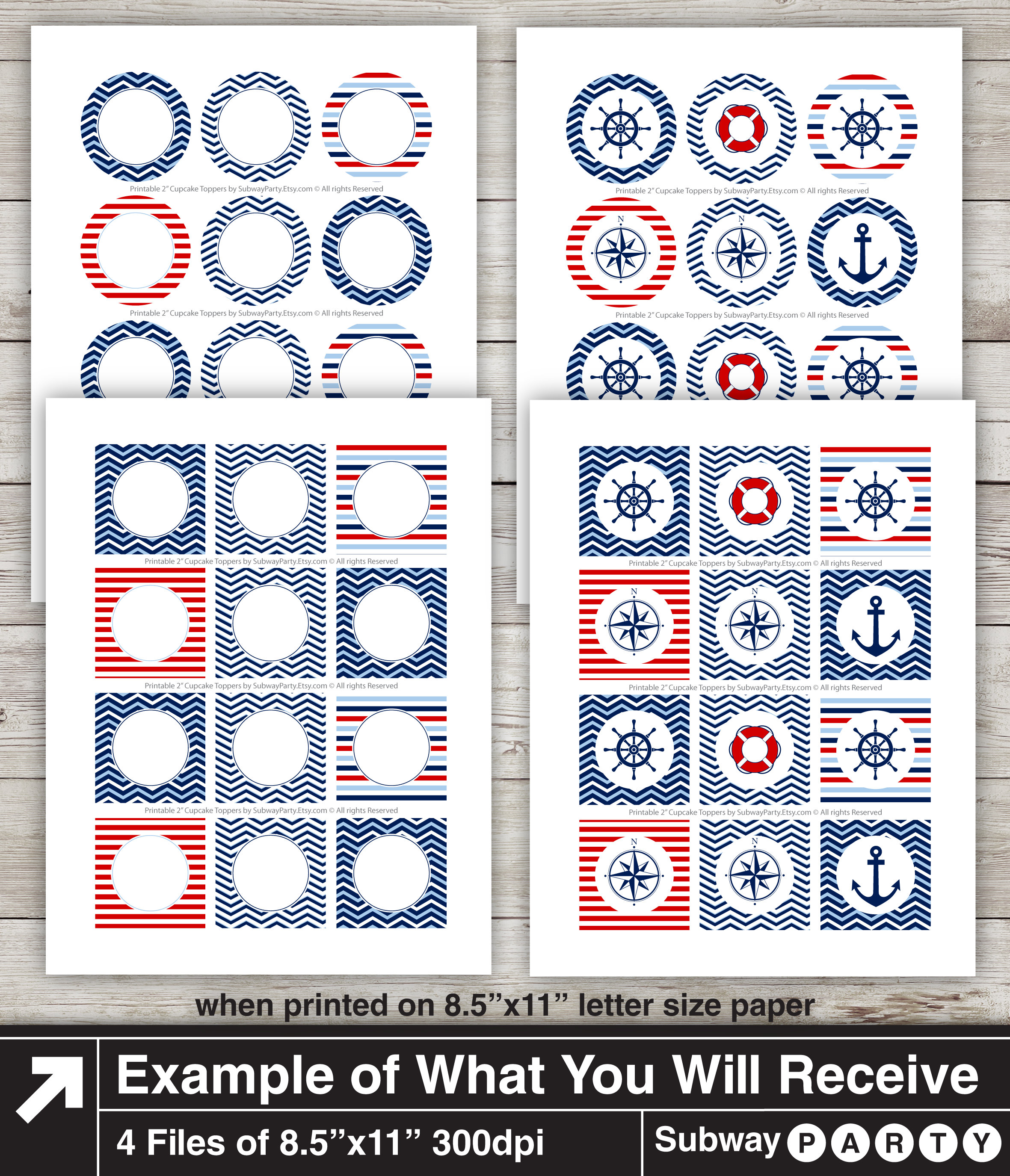 Printable Nautical 2" Party Circles & Squares / Cupcake Toppers / Blank ...