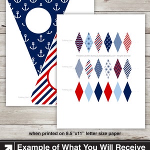 Nautical Party Printable Banner and Mini Cake Bunting. Red White Blue ...