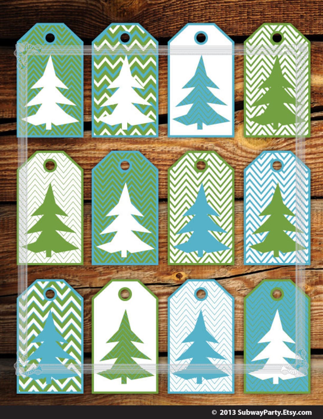 Printable Christmas Gift Tags in Green, Aqua Blue and White Chevron ...