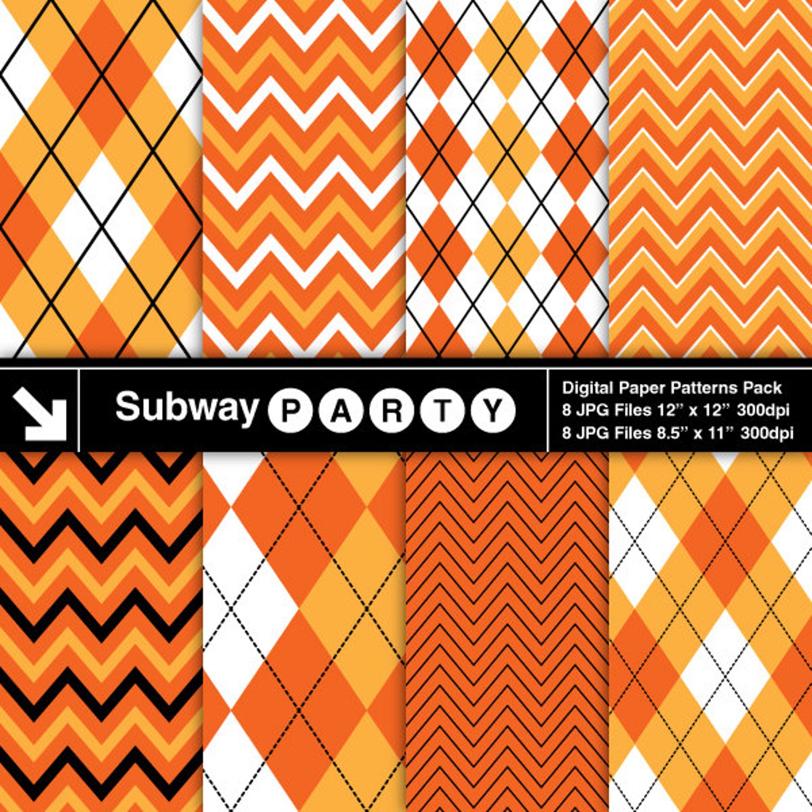 Halloween Candy Corn Colored Digital Papers Pack in Chevron and Argyle ...