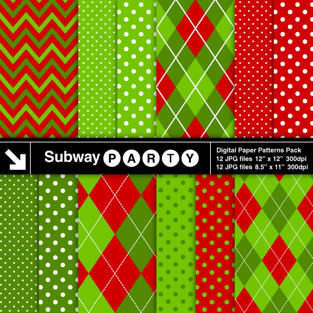 Christmas Chevron, Polka Dots and Argyle Digital Papers Pack in Red ...
