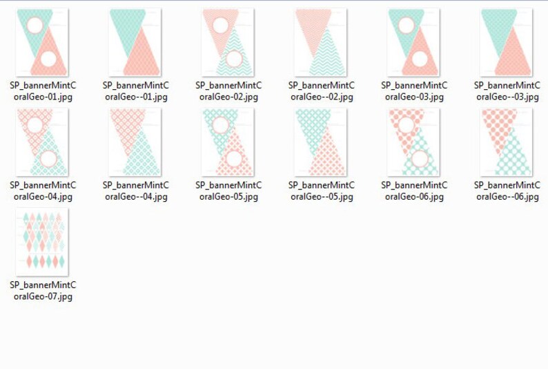 Mint Coral Printable Party Banner & Mini Cake Bunting. Girly Shabby ...