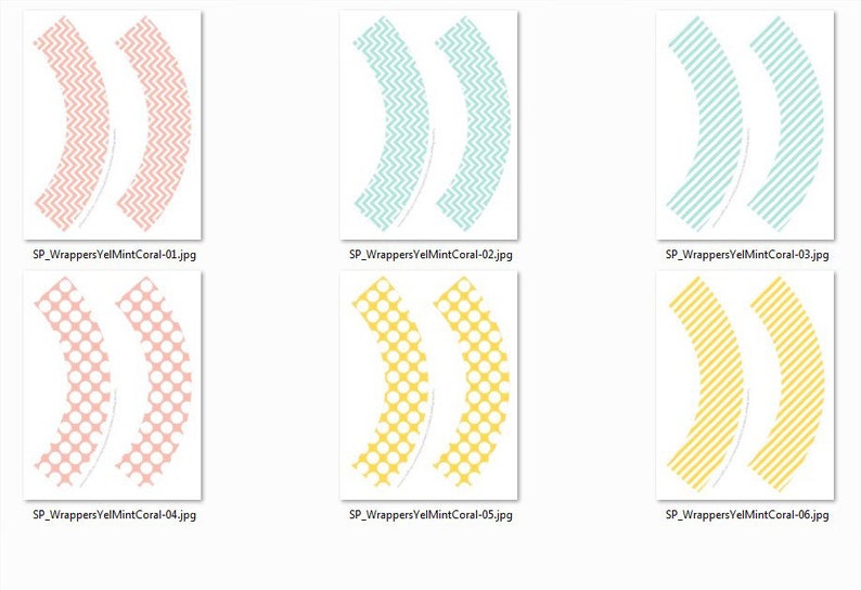 Yellow Mint Coral Cupcake Wrappers / Cupcake Liners. Chevron, Polka ...
