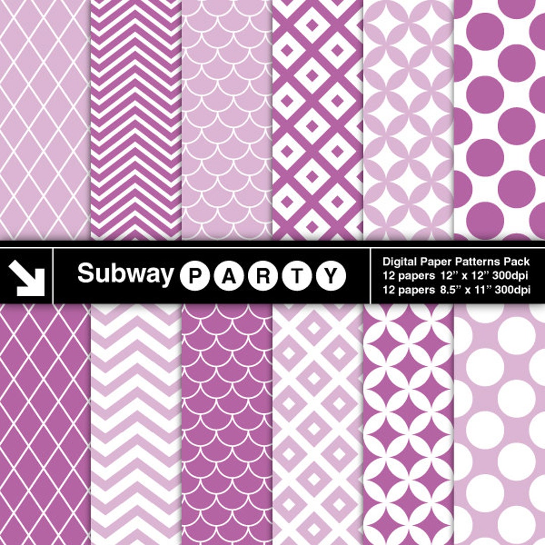 Purple Orchid, Lilac Retro Mod Digital Papers in Diamond, Lattice ...