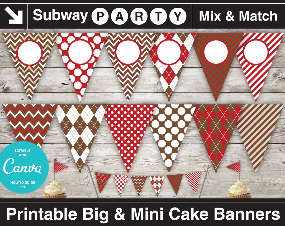 Printable Sock Monkey Birthday Party Banner & Mini Cake Bunting. Brown ...