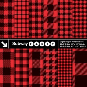 Red Black Buffalo Check Plaid Digital Papers. Christmas / Lumberjack ...