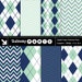 Navy Blue and Green Mint Digital Papers Pack in Chevron and Argyle ...