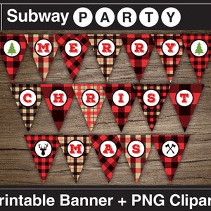 Lumberjack MERRY CHRISTMAS Printable Banner & PNG Clipart Files. Rustic ...