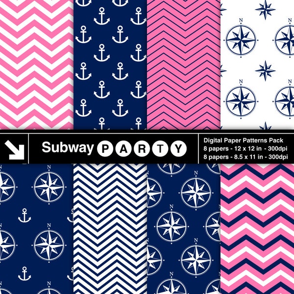 Pink Navy Chevron - Etsy