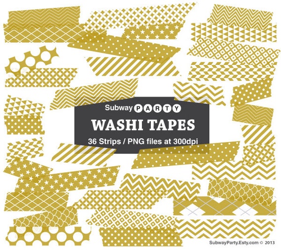 Gold Digital Washi Tape Strips, Clipart, Photo Frame Borders, Scrapbook ...