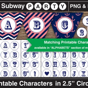 Navy Coral Pink Nautical Party Printable Banner and Mini Cake Bunting ...