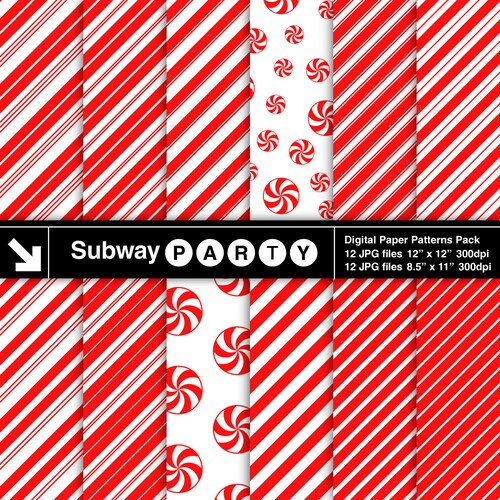 Christmas Candy Cane Stripes and Peppermints Digital Papers in - Etsy ...
