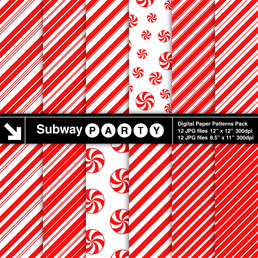 Christmas Candy Cane Stripes and Peppermints Digital Papers in - Etsy ...