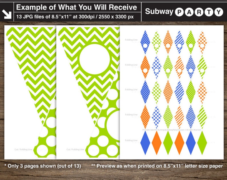 Printable Blue Orange Green Party Banner & Mini Cake Bunting. | Etsy