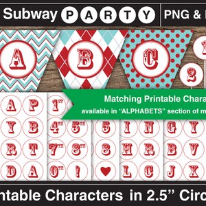 Aqua Blue, Red Printable Birthday Party Banner & Mini Cake Bunting ...