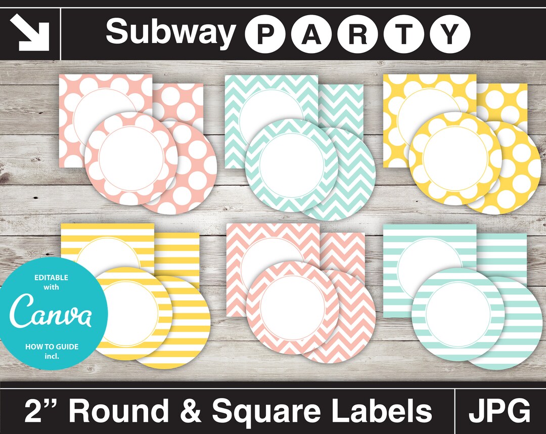 Yellow Mint Coral Printable Party Circles and Squares / Cupcake Toppers ...