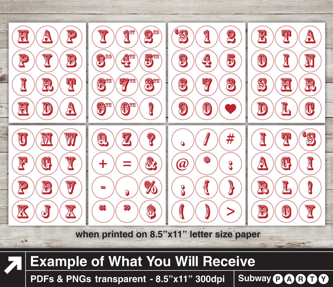 Printable Red Alphabet Letters & Numbers in 2.5 Circles. | Etsy