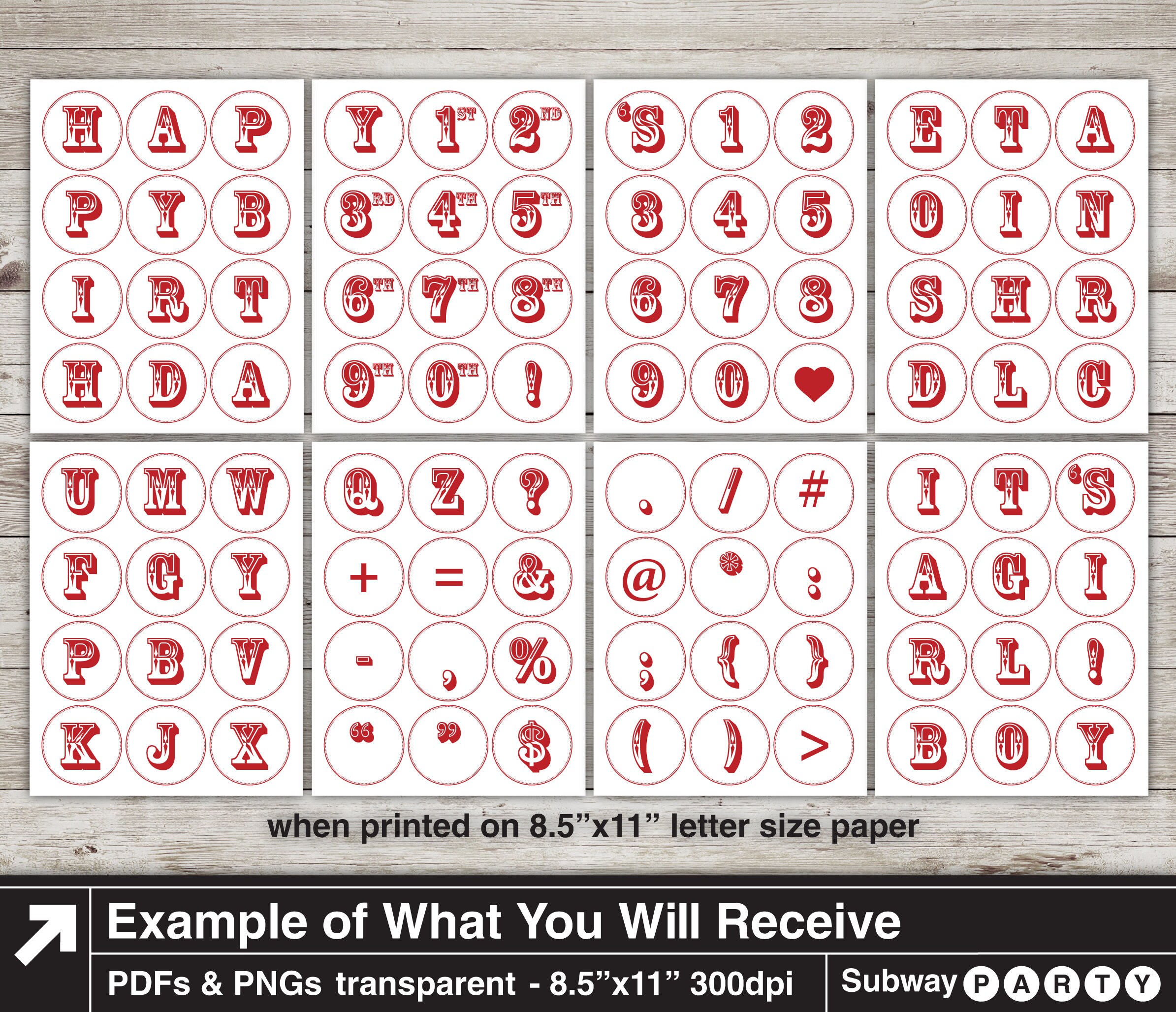 Printable Red Alphabet Letters & Numbers in 2.5 Circles. - Etsy Canada