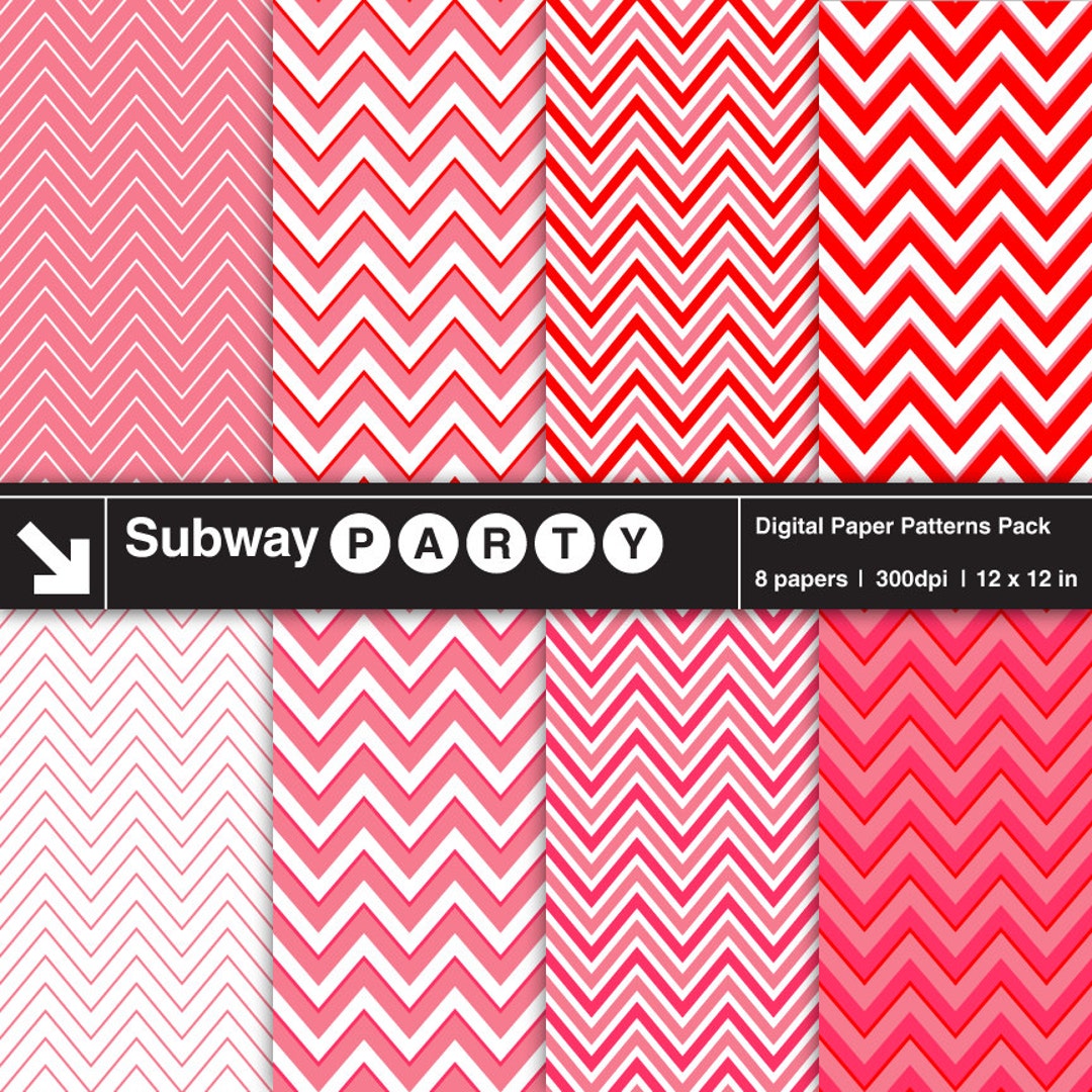 Hot Pink, Red and White Chevron Digital Papers. Valentine Paper. Thin ...