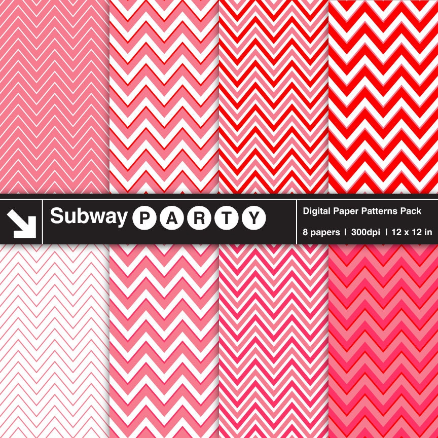 Hot Pink Red and White Chevron Digital Papers. Valentine - Etsy