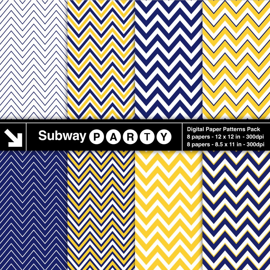 Navy Blue and Yellow Digital Papers Pack in Thick & Thin - Etsy