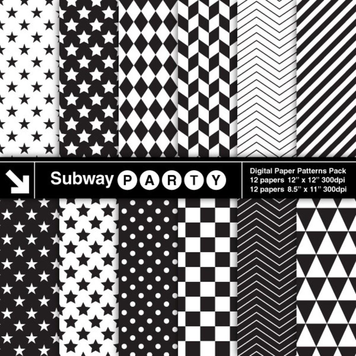 Black and White Geometric Digital Papers Pack in Chevron - Etsy