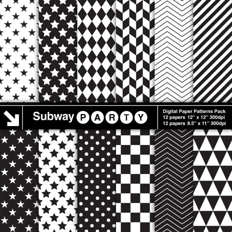 Black and White Geometric Digital Papers Pack in Chevron - Etsy