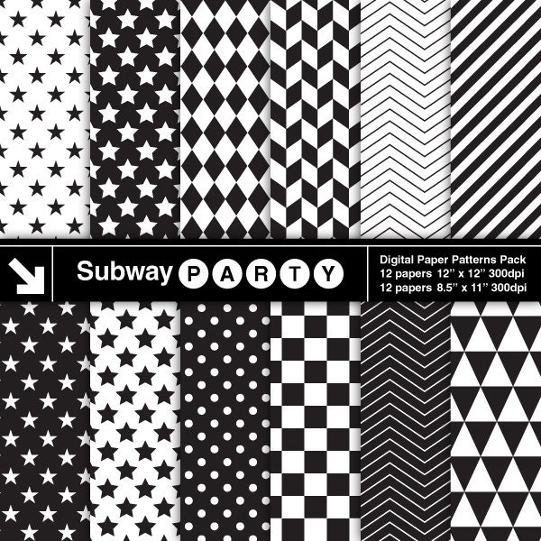 Black and White Geometric Digital Papers Pack in Chevron - Etsy