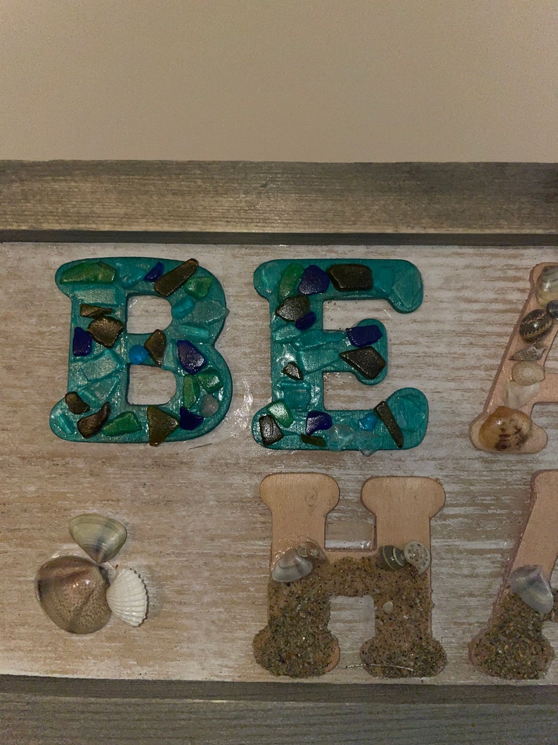 Beach Happy With Sea Glass Sand and Shells Sign Plague Wall Hanging - Etsy