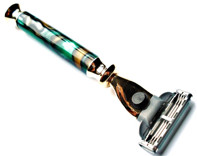 Mach 3 Acrylic Razor Handmade Gold Hardware With Green and - Etsy