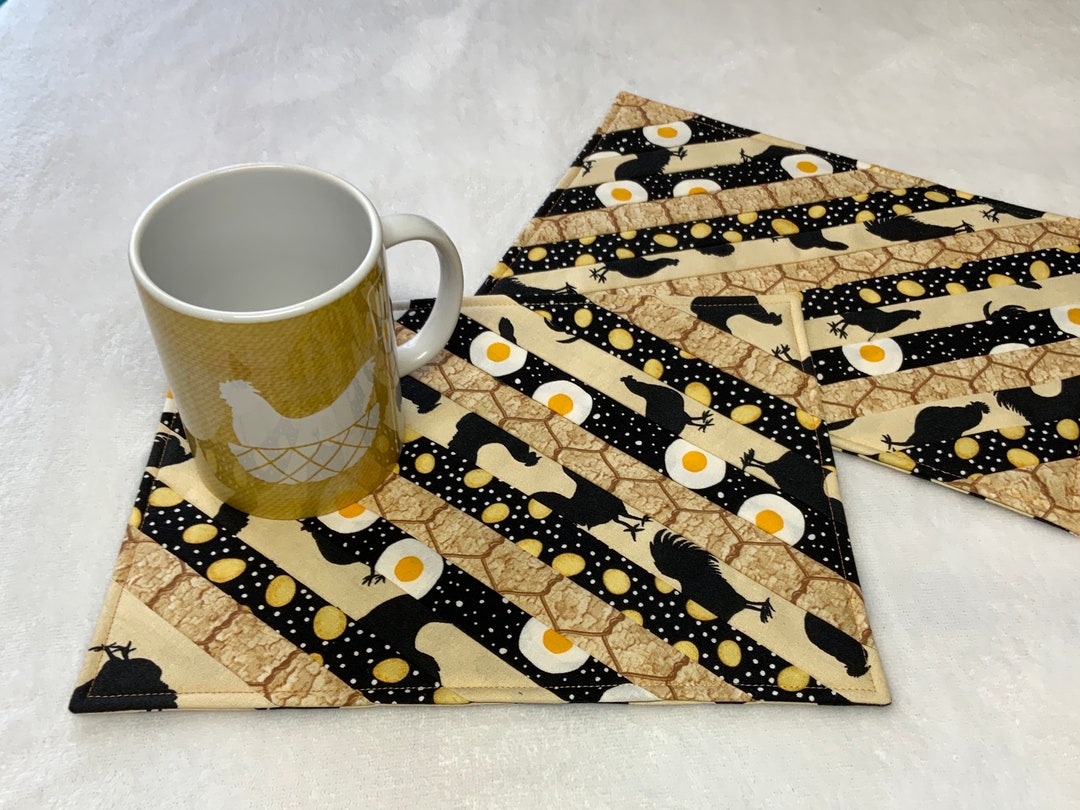 Snack Mats, Set of Two, Mug Rugs, Chickens Snack Mats, Mini Placemats ...