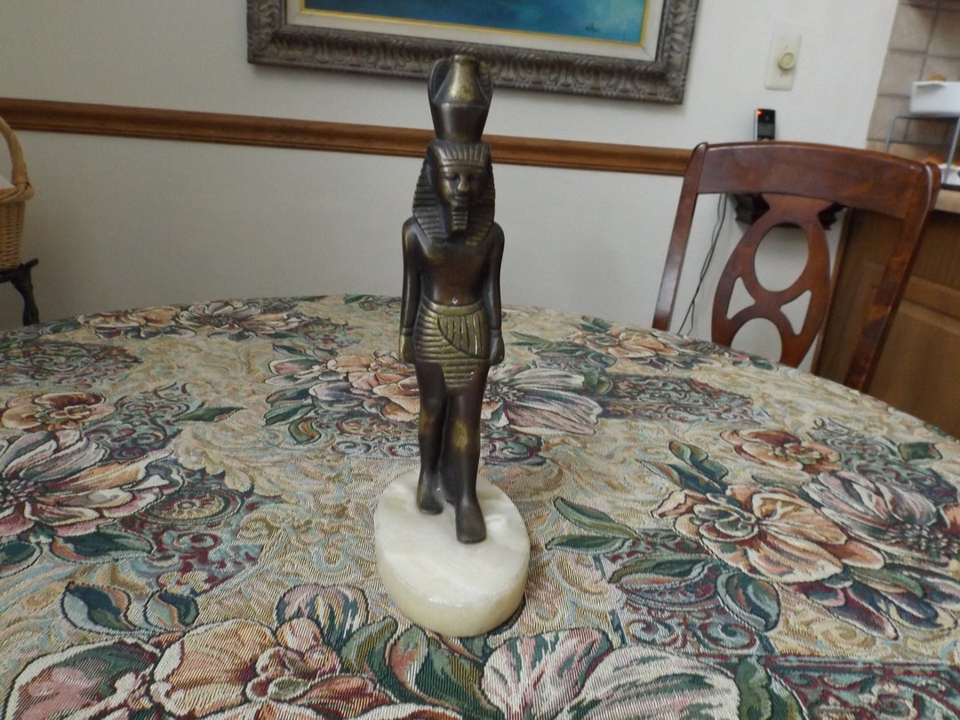 9 3/4"h Bronze Egyptian Pharaoh Figure or Statue on a Marble Pedestal ...