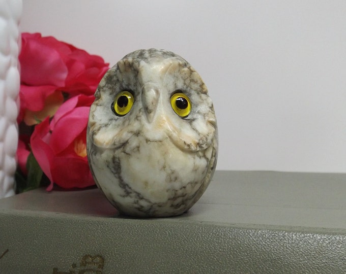 Marble Owl Figurine: Vintage Hand Curved Owl Sculpture, Miniature ...