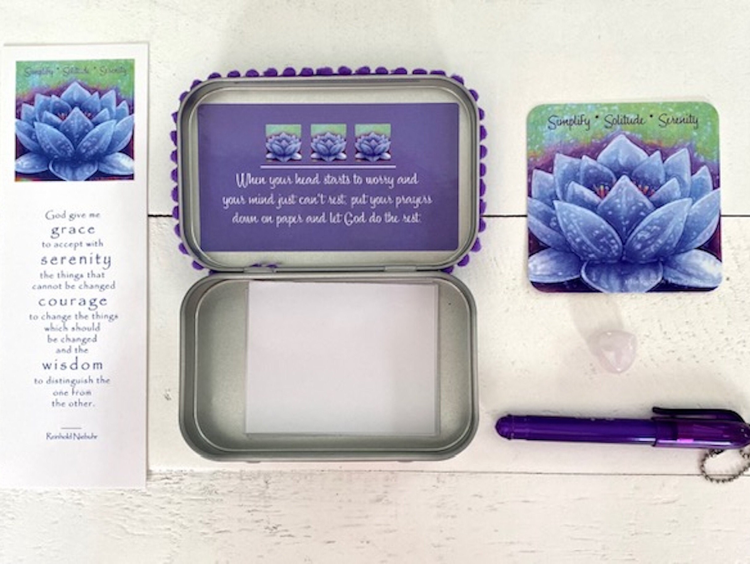 Serenity Prayer Boxed Set, Recovery/daily Gratitude; Prayer Box; Lotus ...