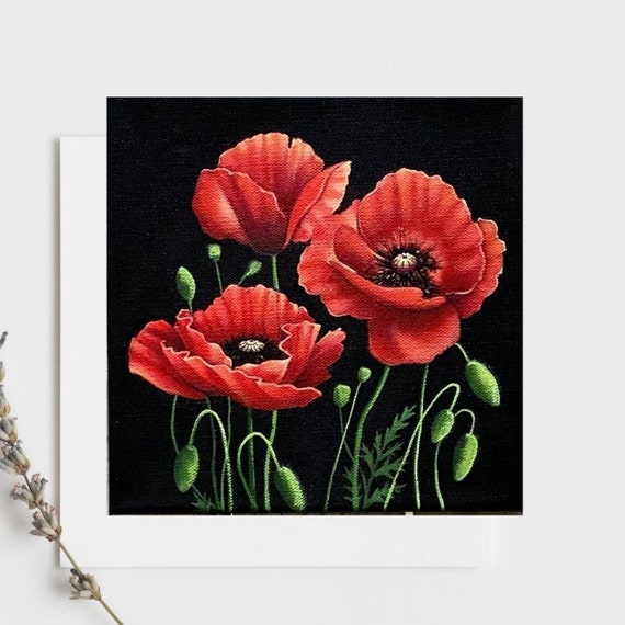 Red Poppy Note Card. Stationary Art Card Botanical Greeting - Etsy