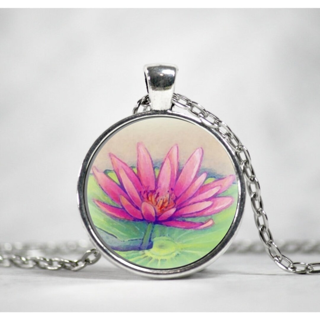 Floral Jewelry, PINK LOTUS FLOWER, Handmade Pendant Silver Plated ...