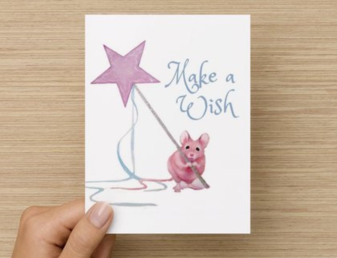 FAIRY MOUSE Birthday Card , Pink Mouse, Make a Wish - Etsy