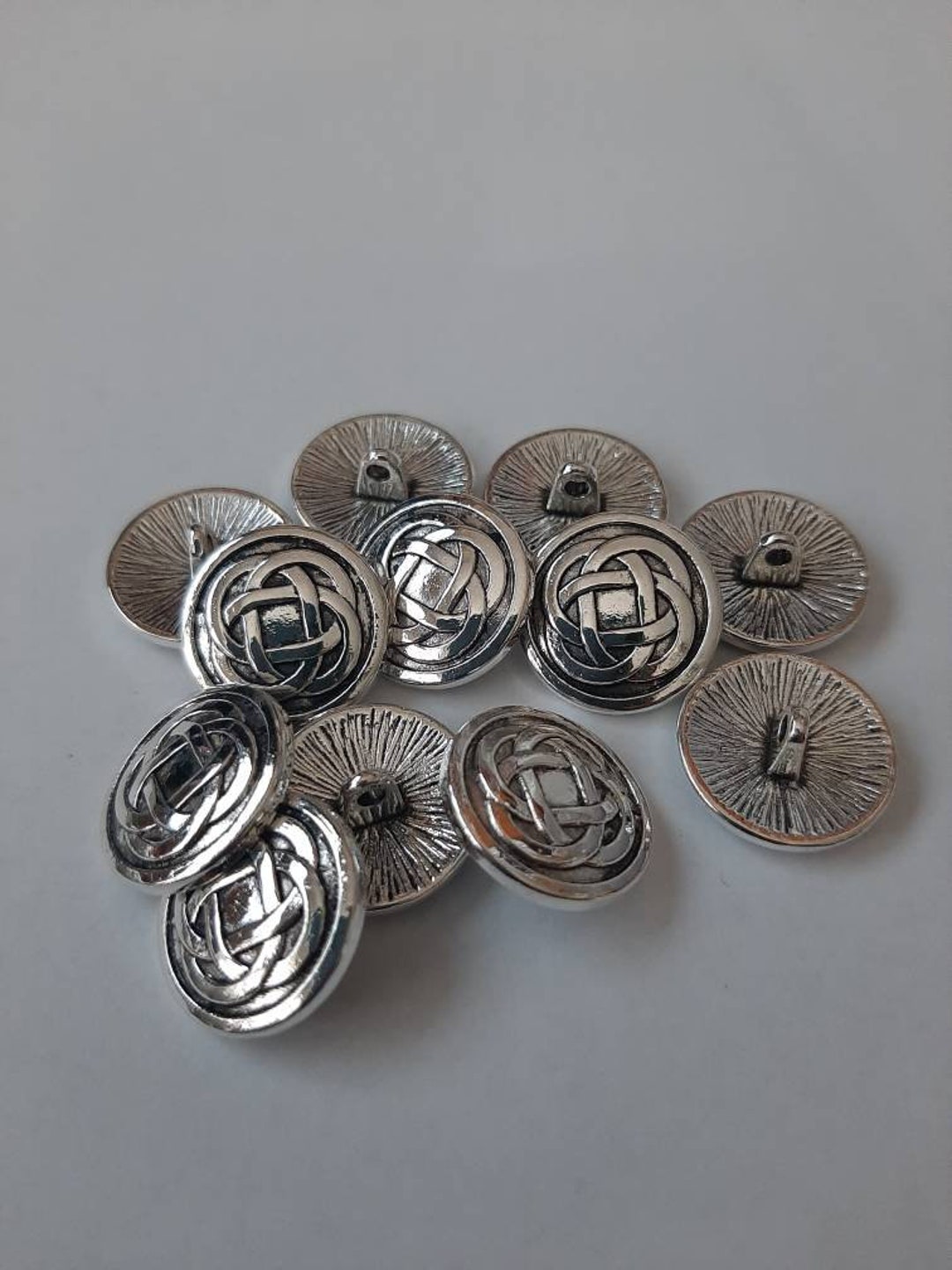12 Celtic Silver Metal Shank Buttons, Antique Finish, Irish Knot Design ...