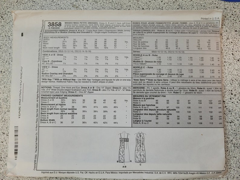 Mccalls Evening Elegance Sewing Pattern 3858, Formal Slip Dress Style ...