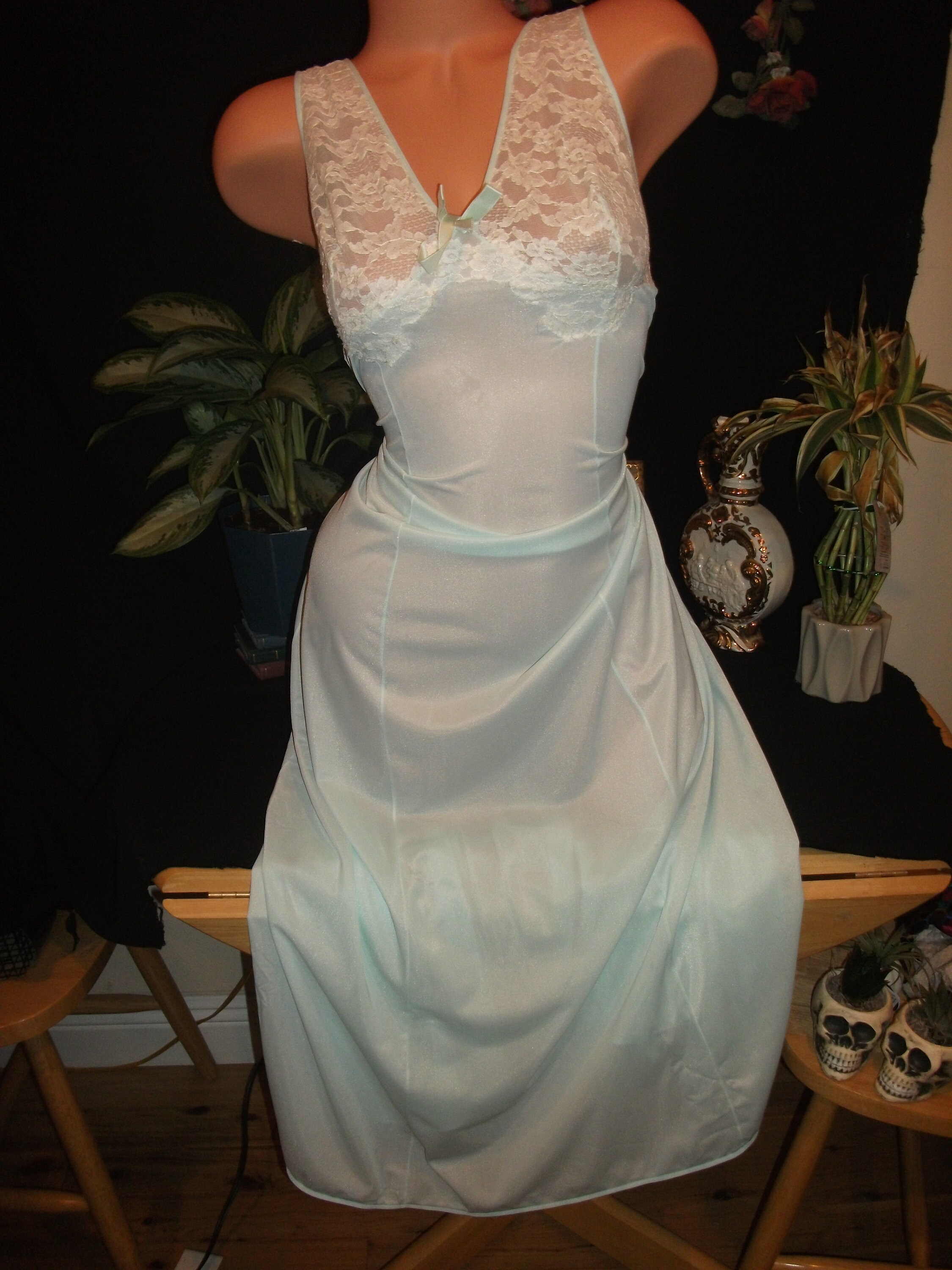 Buy Vtg Silky Sheer Ice Blue Nightgown Silky Smooth Silky Sheer Online