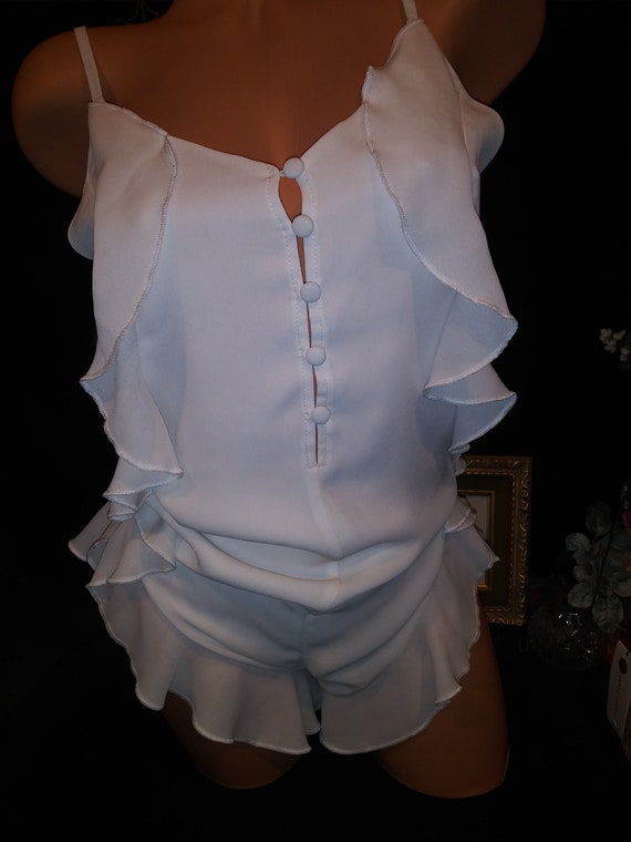 Nylon Bodysuit Frilly Ruffle Top Blouse One Piece Bod Gem