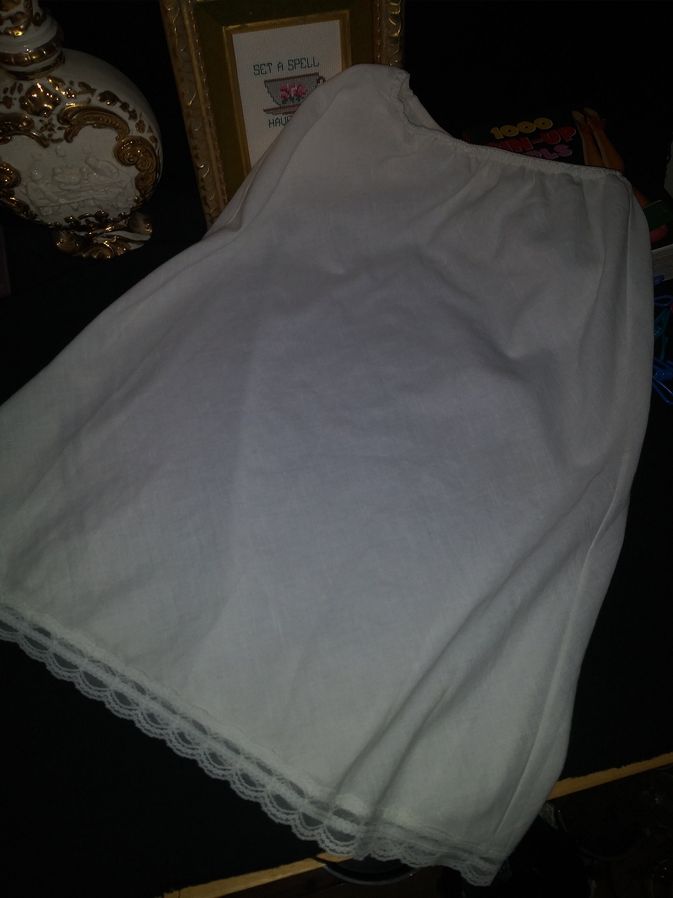 Vintage White Wedding Drees Skirt Slip Pastel Embroidery Wide Lace ...