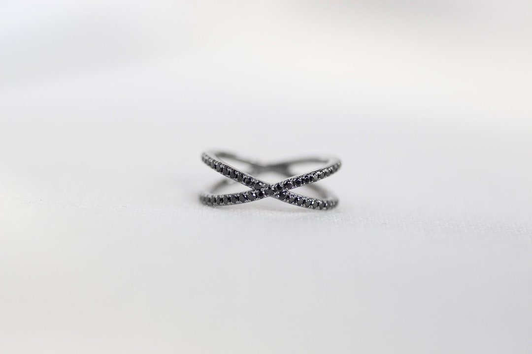 X Pave Diamond Ring - 14K Black Gold Black Diamond Ring - Handmade ...