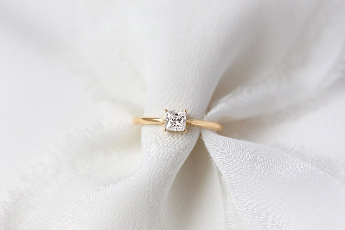 Isabelle - 14K Yellow Gold 0.50 Carat Princess Cut Diamond Solitaire ...