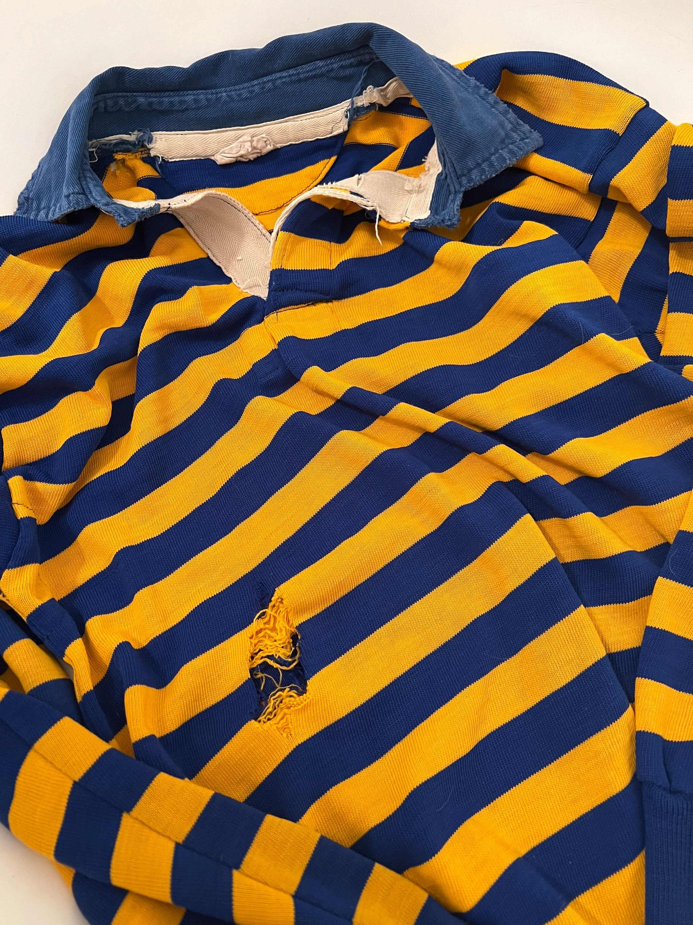 Vintage 60s/70s Golden Yellow and Blue Striped Rugby Shirt Size Medium ...